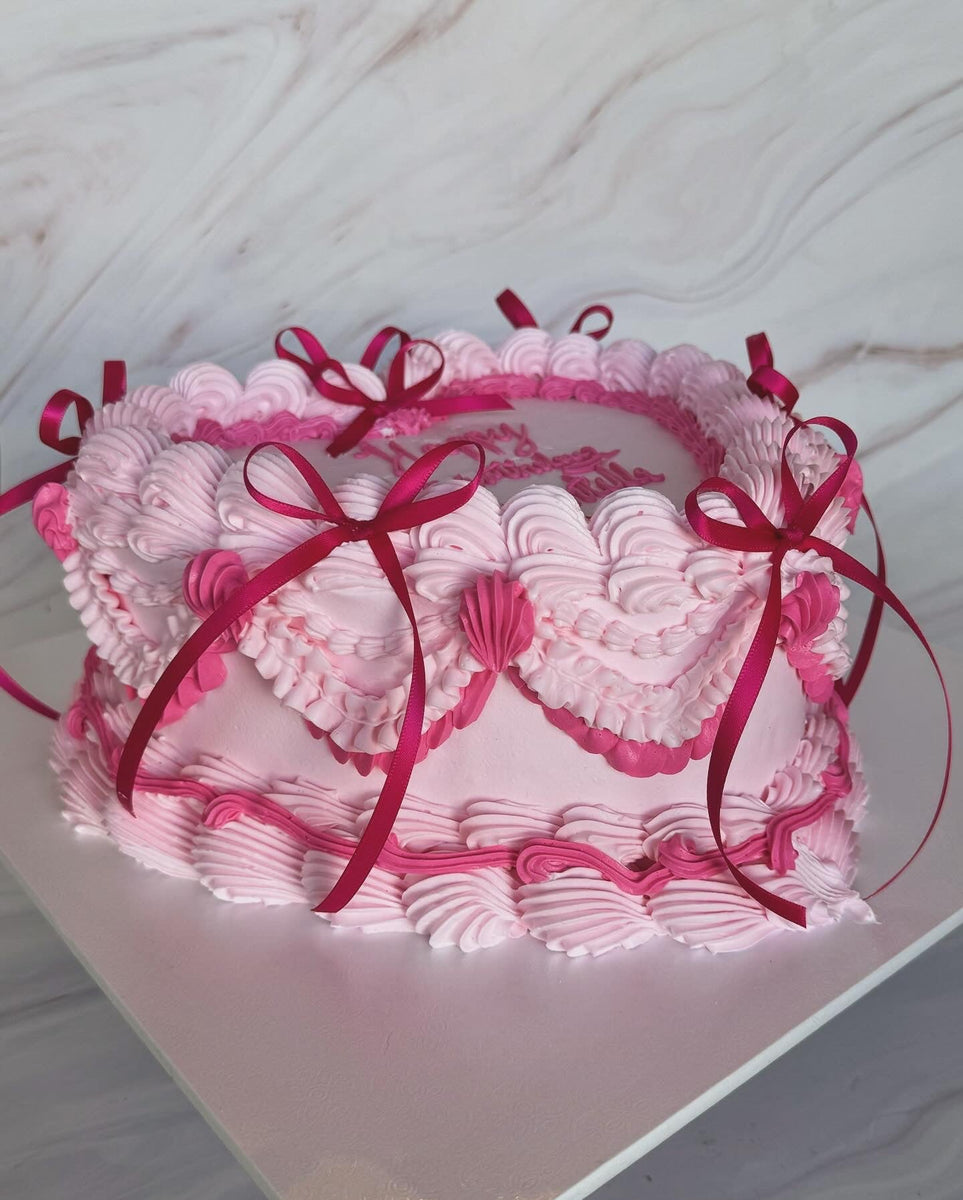 Hot Pink Era Vintage Heart Cake - Sydney Cake Delivery - Flour Lane
