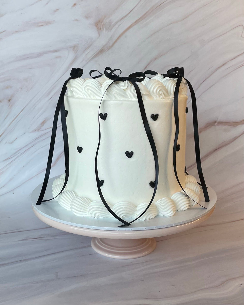 Pretty Bow Heart Cake Black - Sydney Cake Delivery - Flour Lane